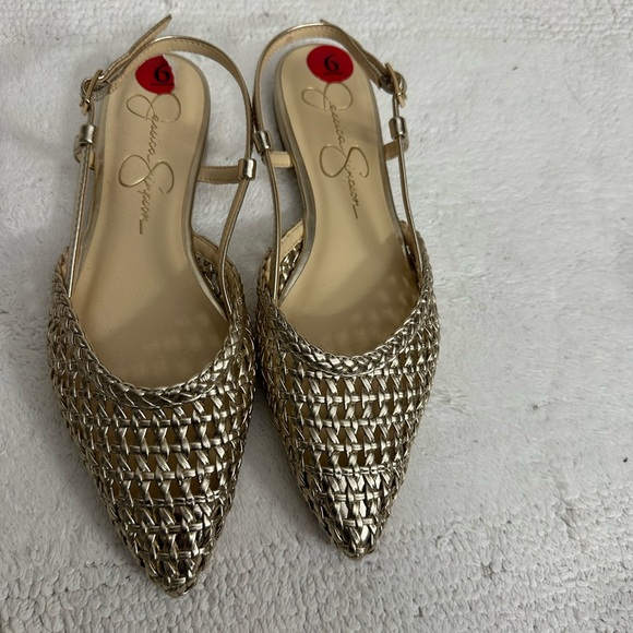 Jessica Simpson | Shoes | Jessica Simpson Metallic Gold Woven Flats ...